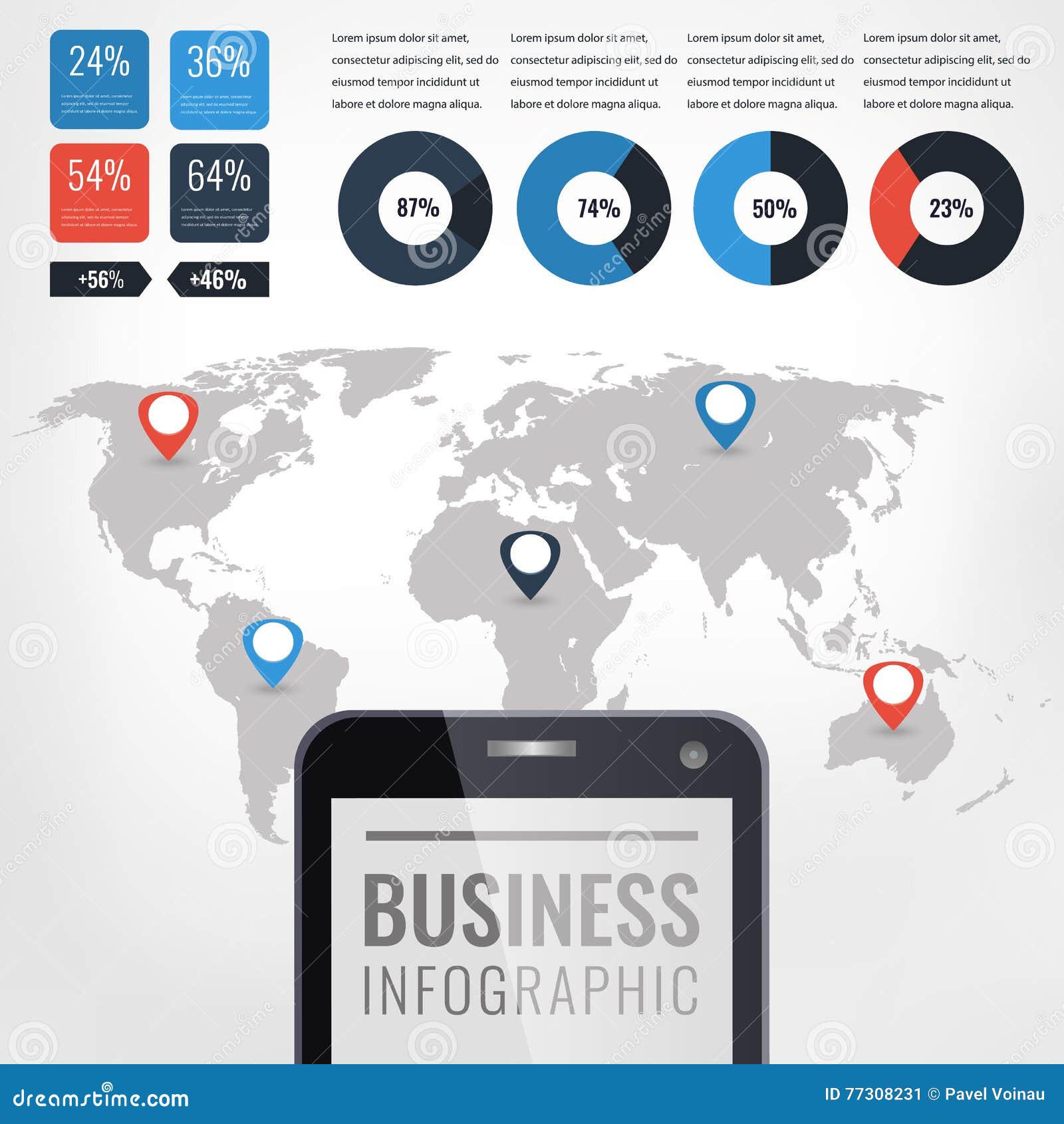 Detail Infographic Vector Illustration. World Map and Information ...