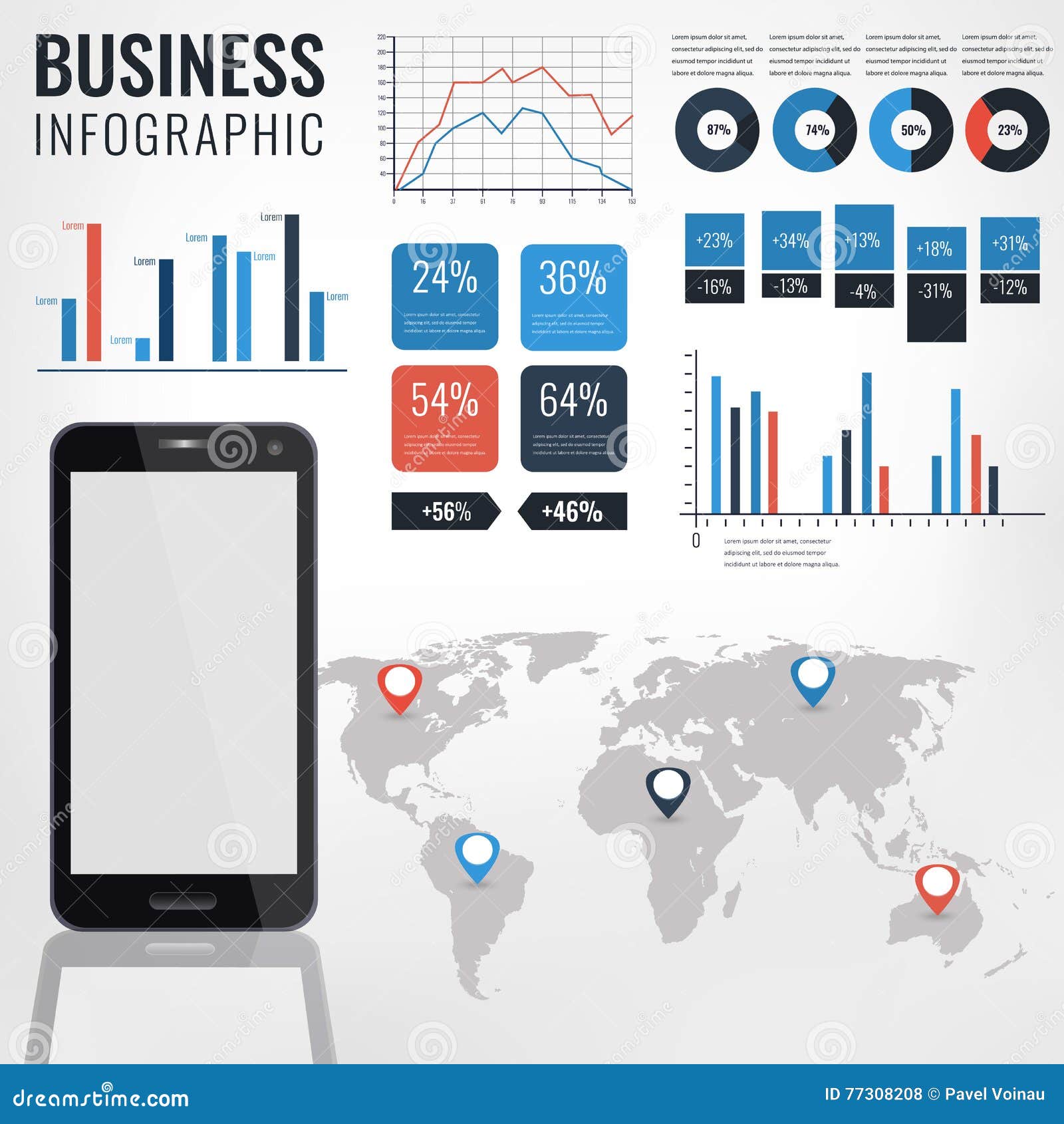 Detail Infographic Vector Illustration. World Map and Information ...