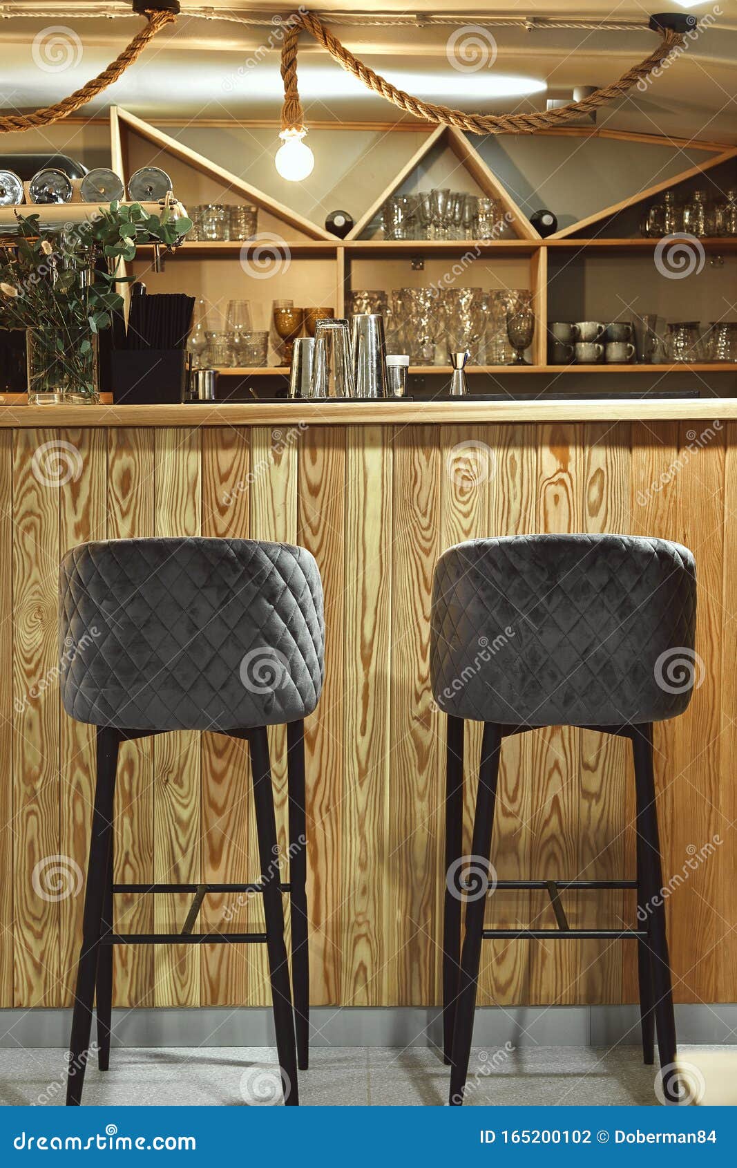 Detail of Interior of Designed Restaurant. Bar Table in an Expensive ...