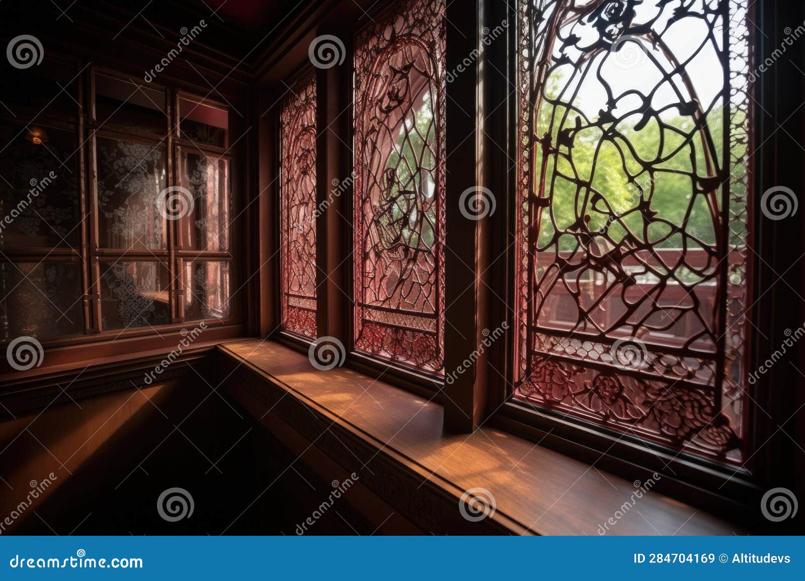 Detail of Intricate Window Frame, with the View Visible through the ...