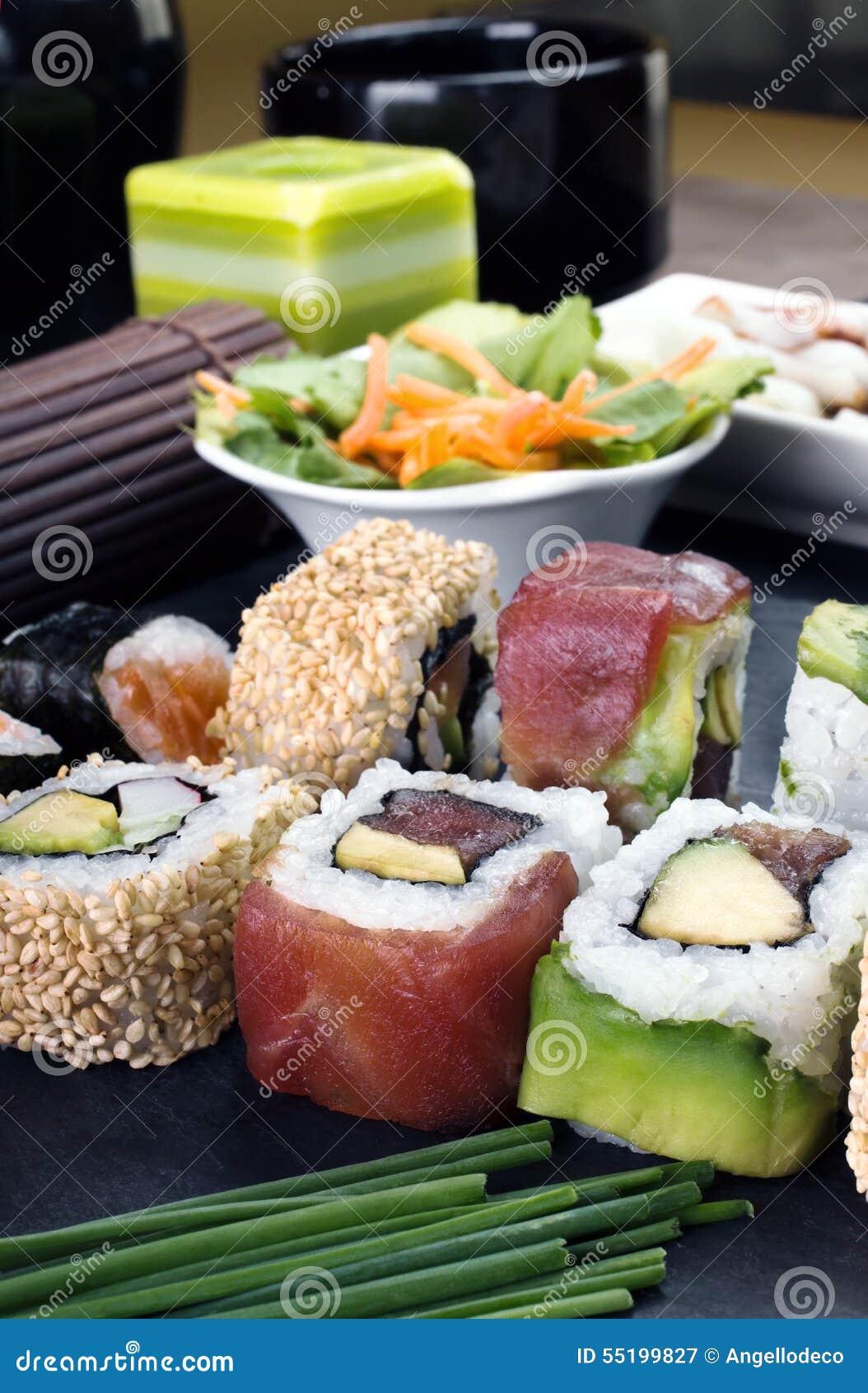 Detail Macro of the Tray of Sushi Rolls Stock Image - Image of ...