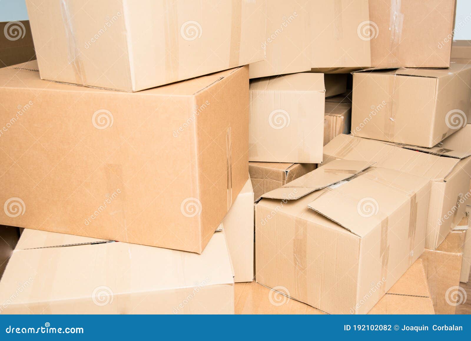Detail of Many Cardboard Boxes Full of Household Items during a Move ...