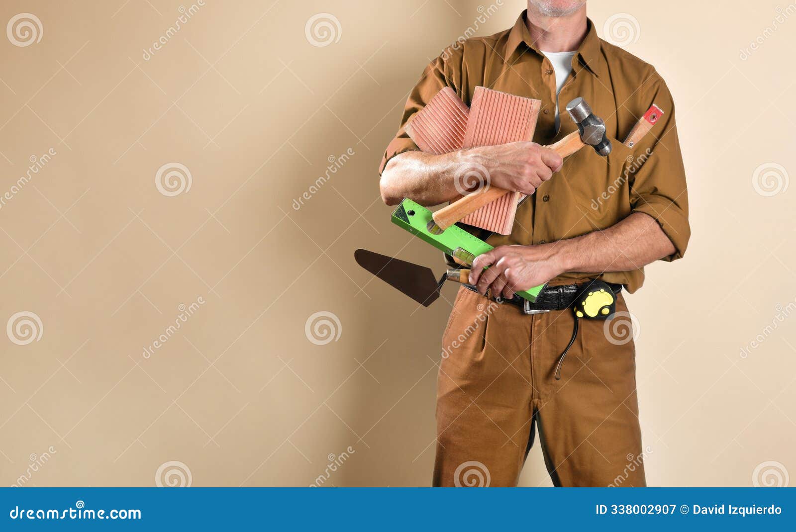 Detail of Mason Equipped with Tools and Building Materials Stock Image ...