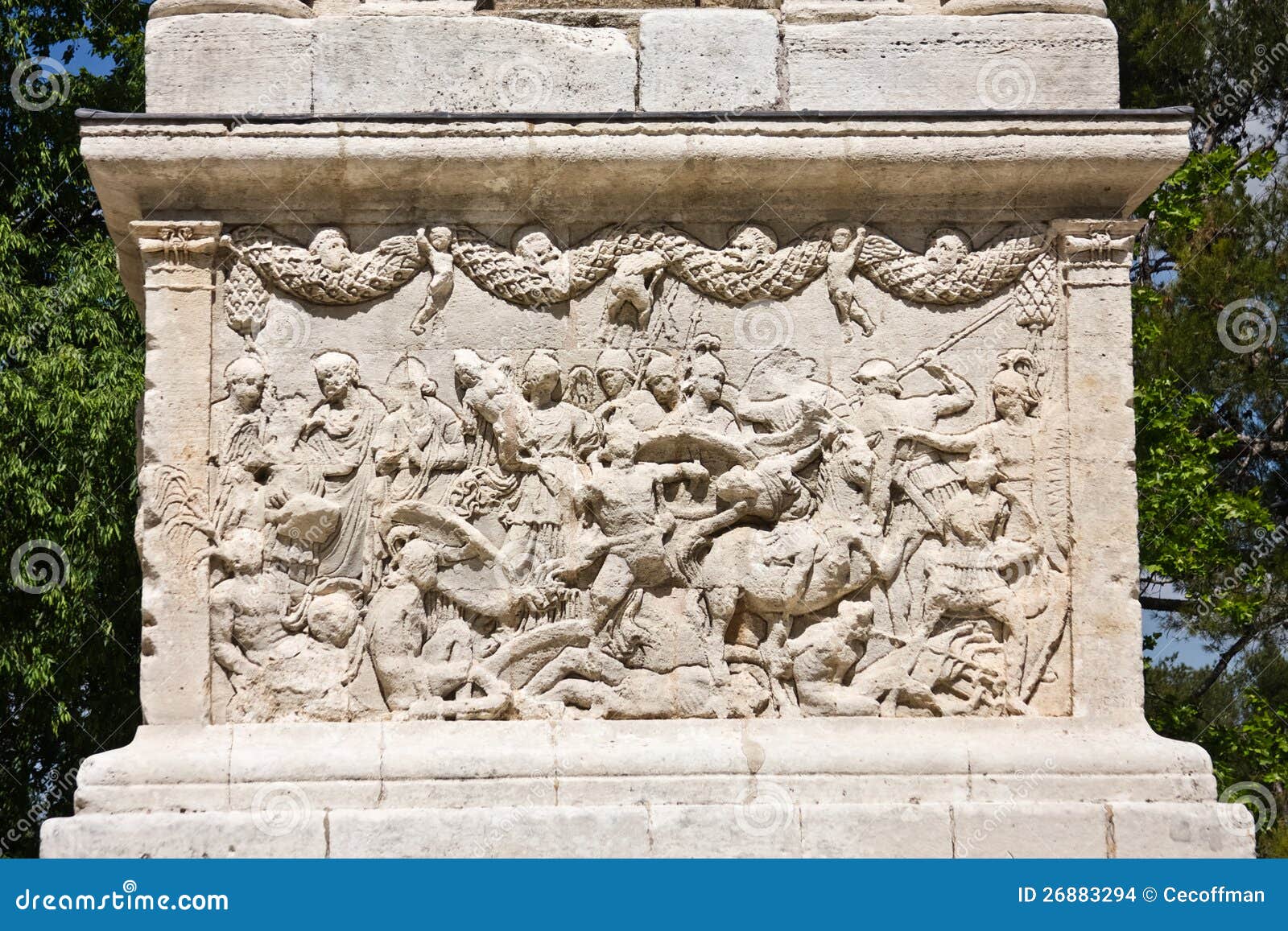 Detail on the Mausoleum of the Julii Stock Photo - Image of columns ...