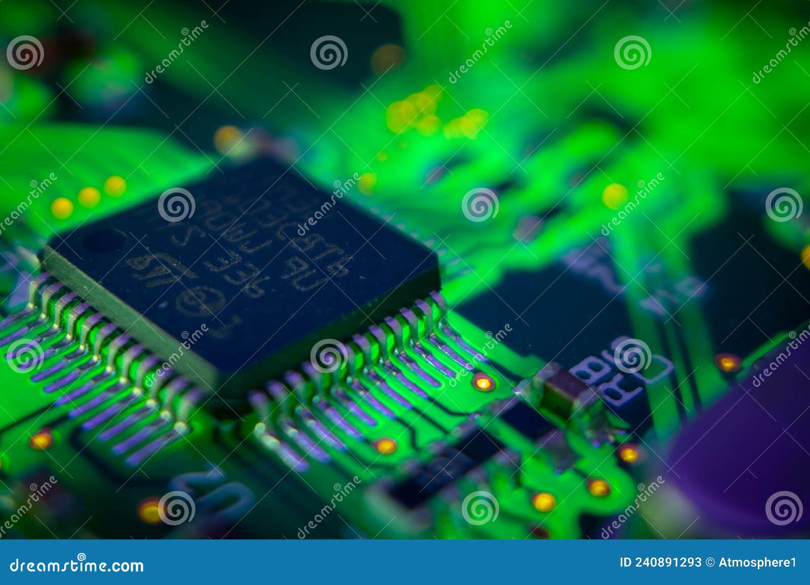 Detail of a Microprocessor, Resistors and Capacitors Soldered To a ...