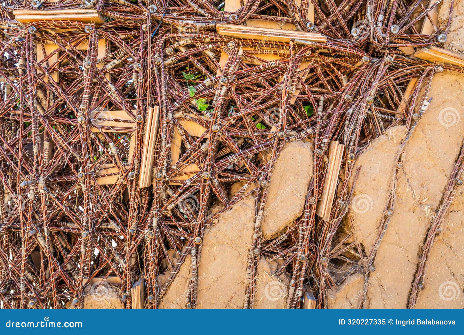 Detail of Modern Pavillon Wall Made of Natural Material Clay and Willow Stock Image - Image of ...