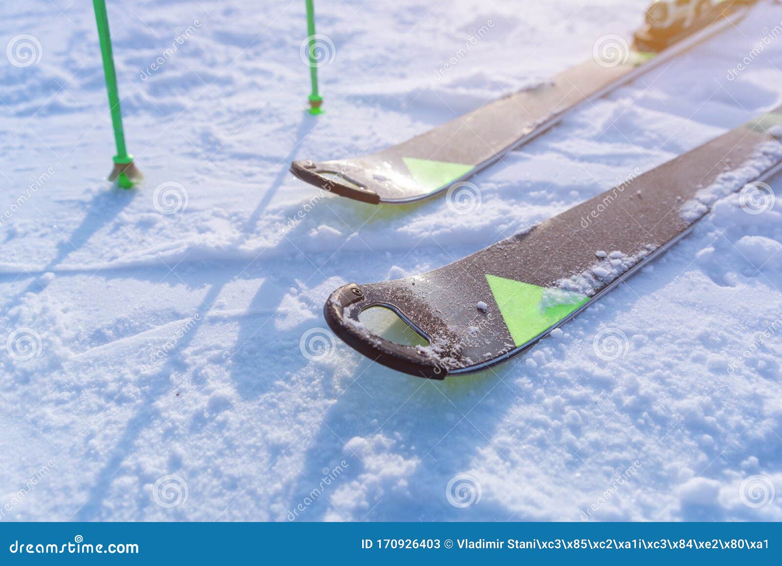 Detail of Modern Skis and Poles with an Hole on the Front of the Skis ...
