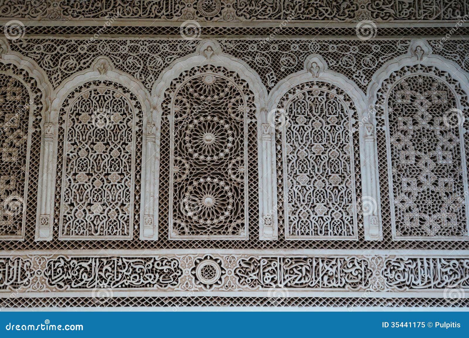 Muslim Stucco On The Walls, Ceilings And Arches Of The Alhambra Of ...