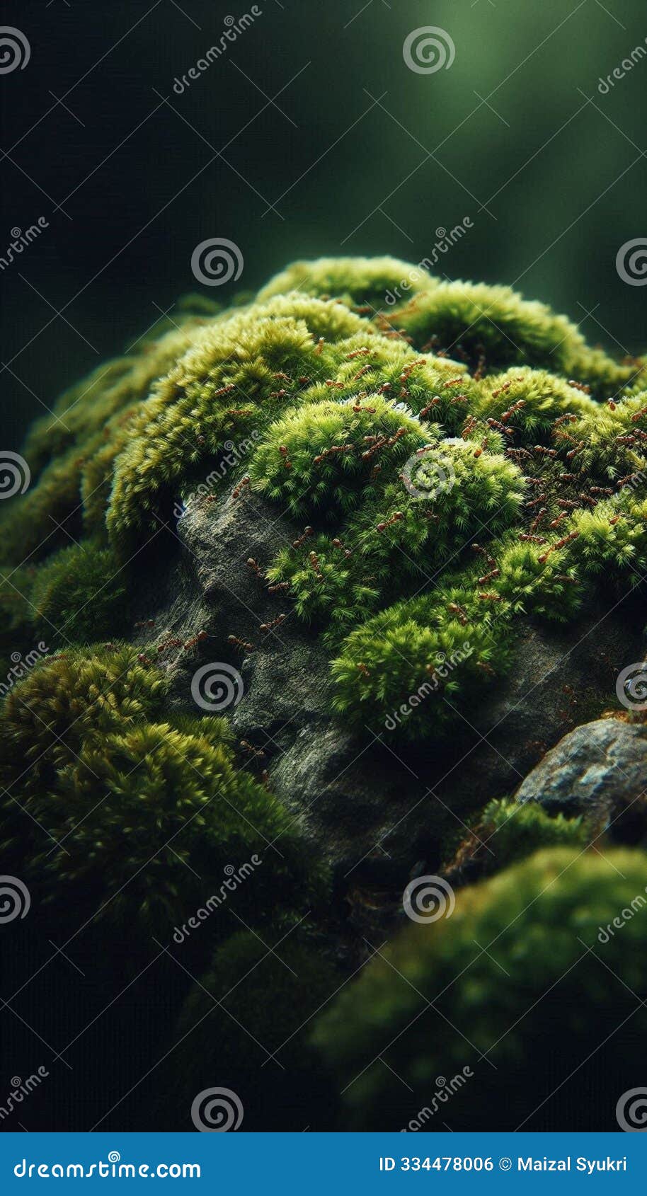 Detail of Moss Covering a Rock with Ants on it Stock Illustration ...