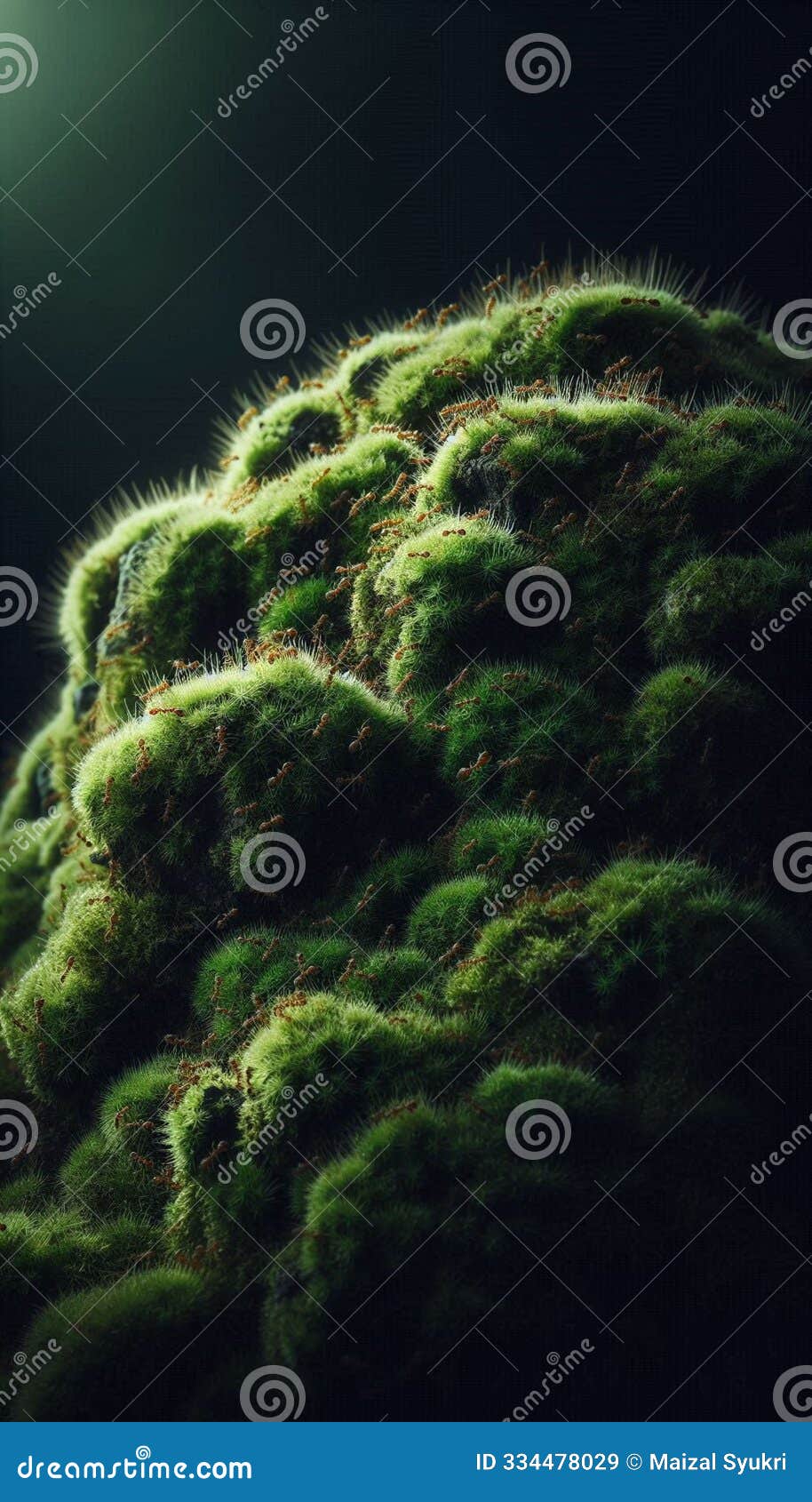 Detail of Moss Covering a Rock with Ants on it Stock Illustration ...