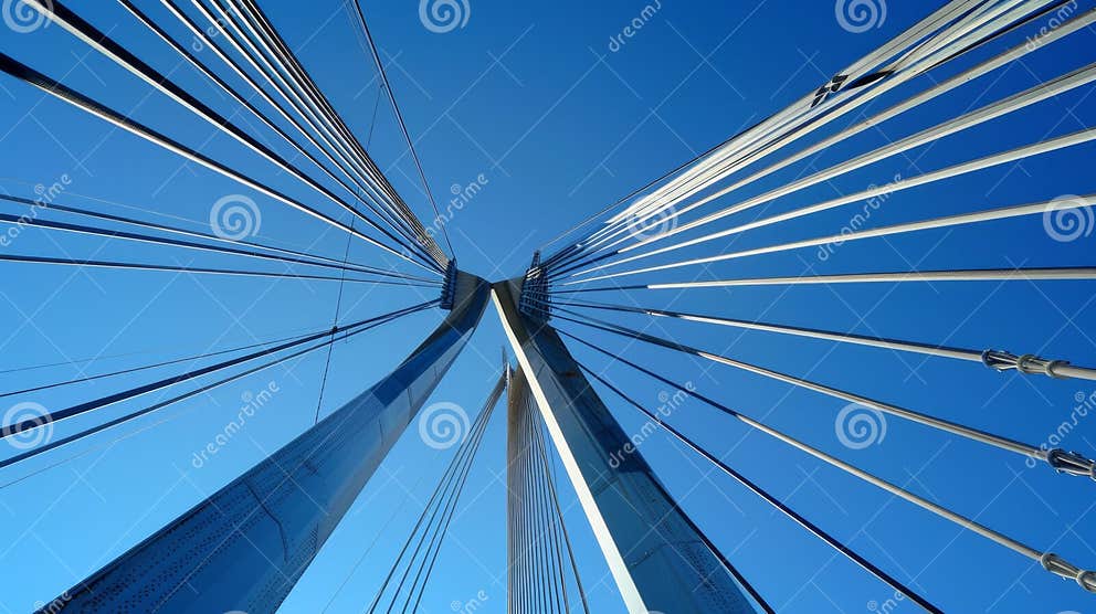 Detail of the Multi-span Cable-stayed Bridge on Sky Background Stock ...