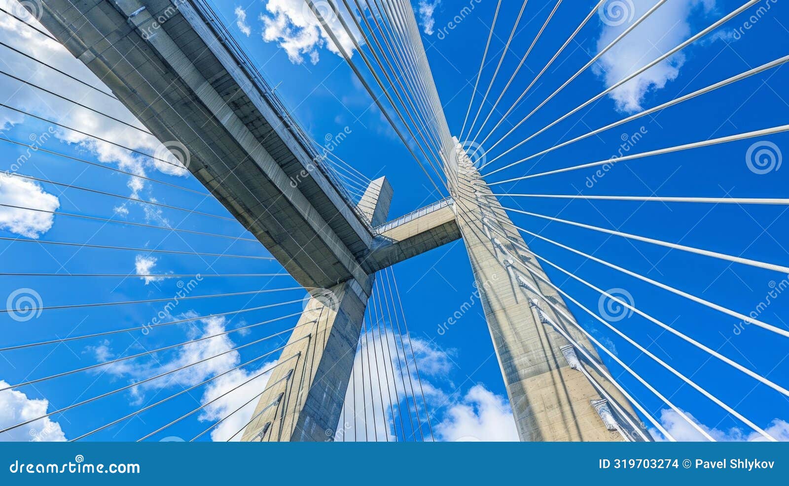 Detail of the Multi-span Cable-stayed Bridge on Sky Background Stock ...