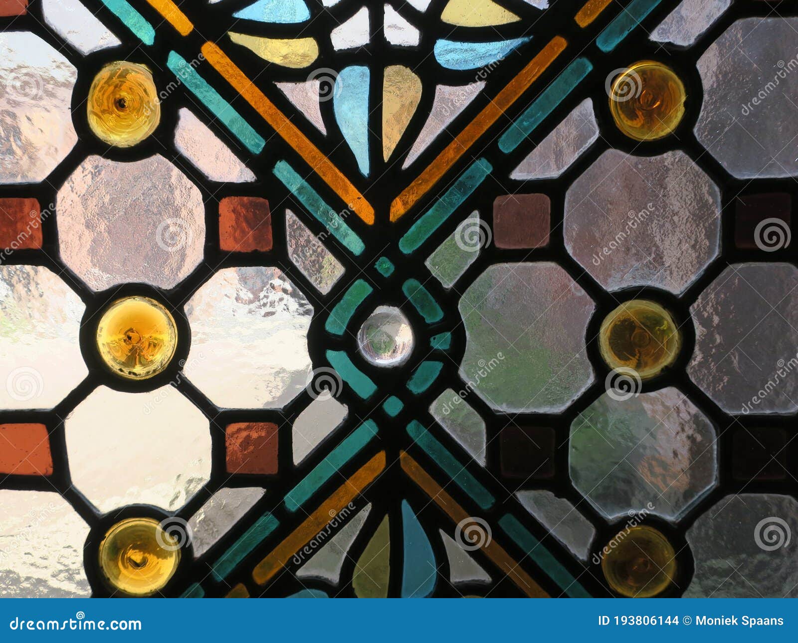 Detail of Multicolored Stained Glass Window with a Geometric Pattern ...
