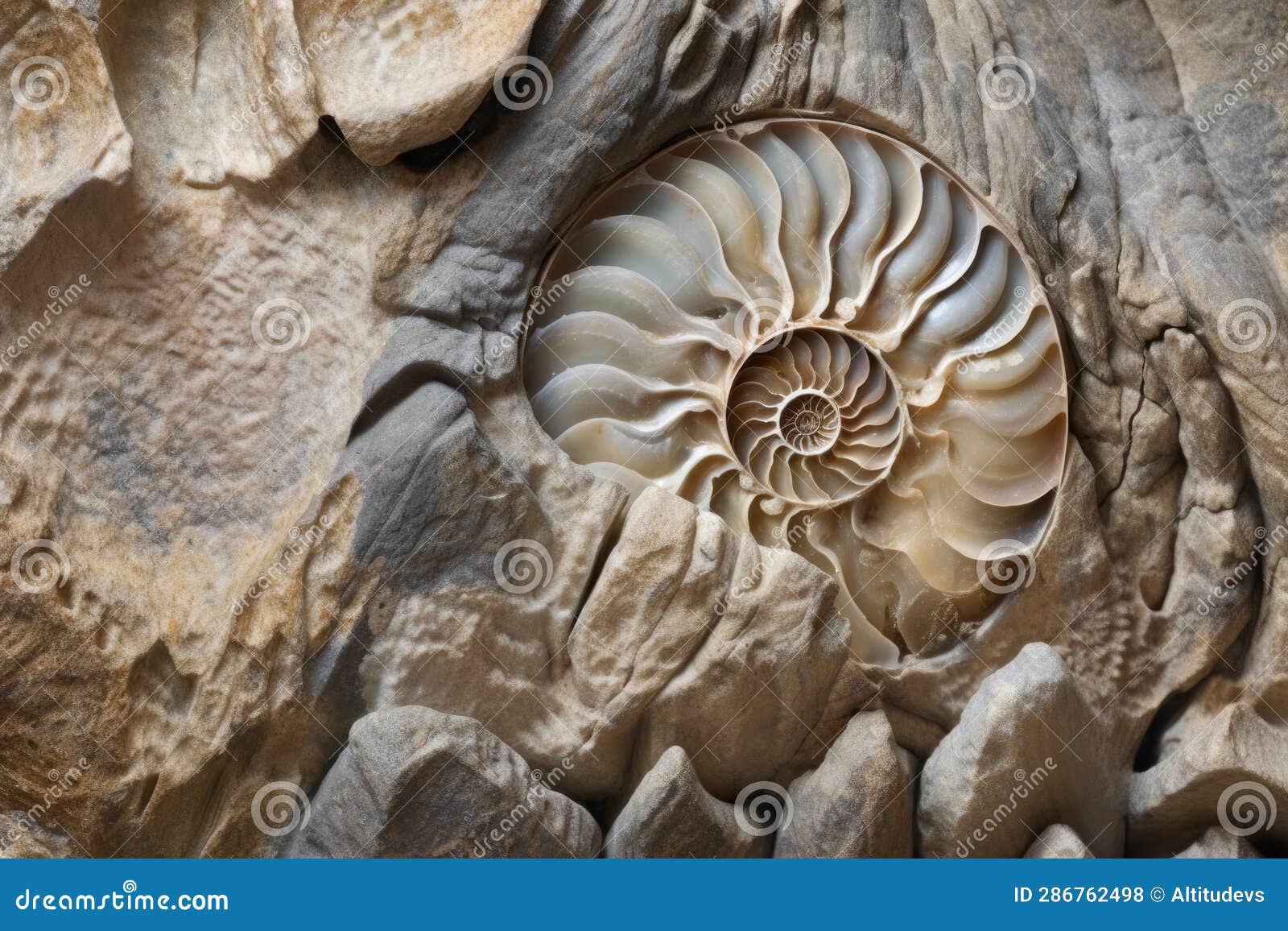 Detail of Nautilus Shell Fossil in a Rock Matrix Stock Photo - Image of ...