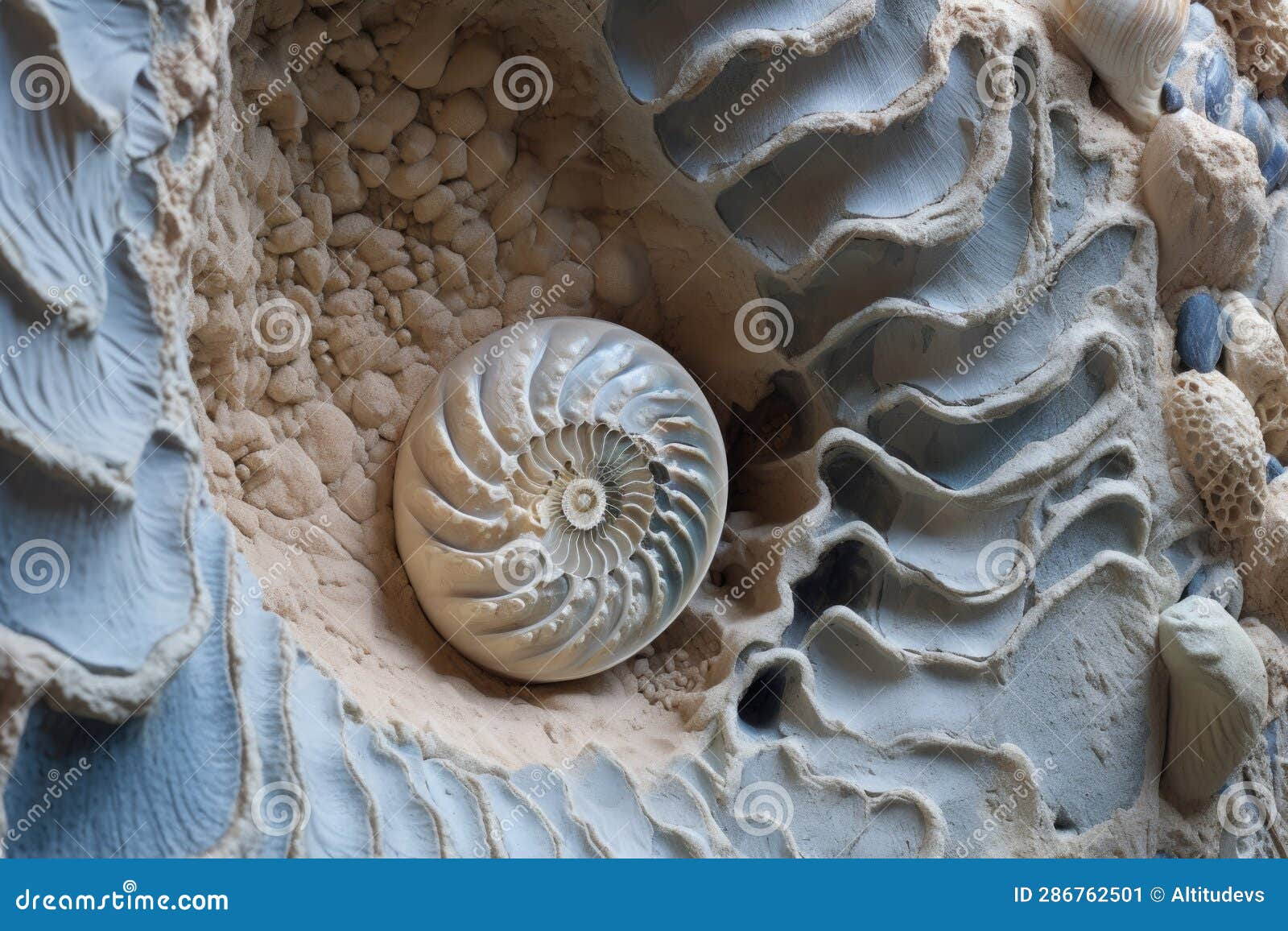 Detail of Nautilus Shell Fossil in a Rock Matrix Stock Image - Image of ...