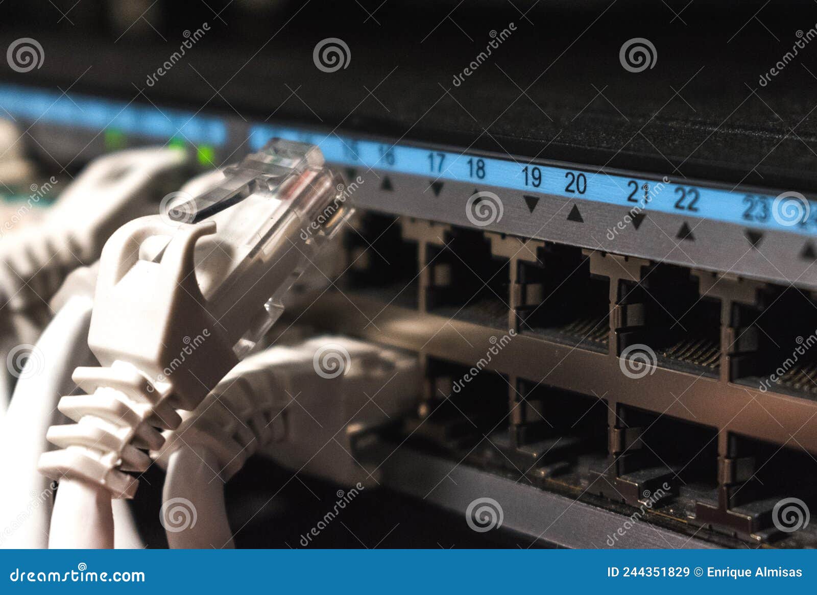 Detail of a Network Cable Disconnected from a Hub Inside a ...