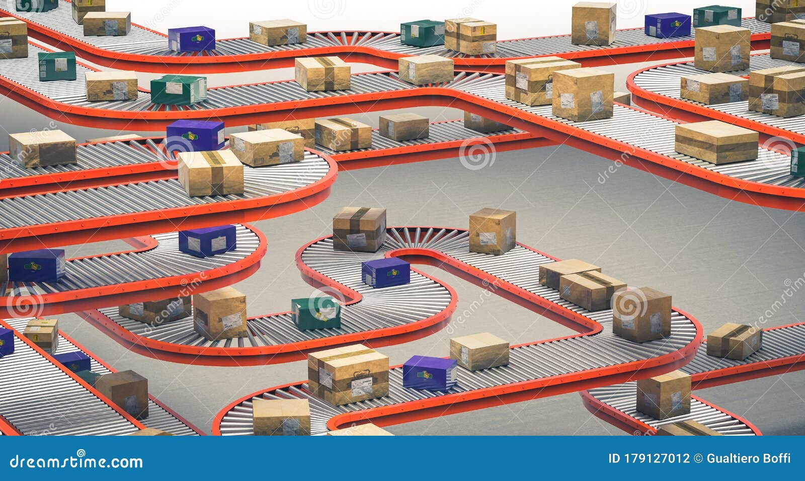 Detail of a Network of Conveyor Rollers with Parcels Inside a Warehouse ...