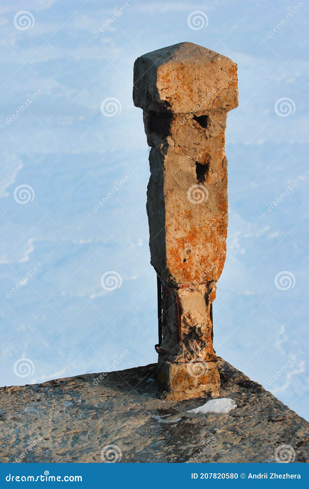 Detail of an Old Abandoned Bridge with Broken Railing Over a Frozen ...