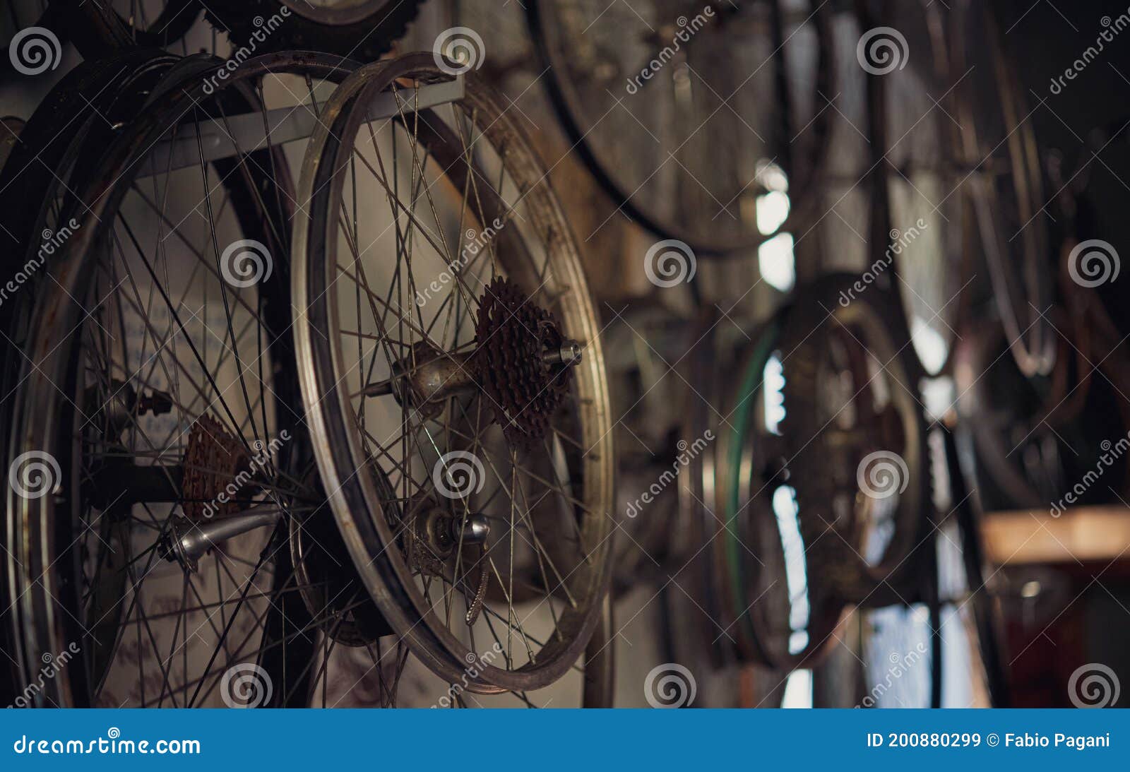 Detail of Old Bicycle Wheel Rim Hanging in Workshop Stock Image - Image ...