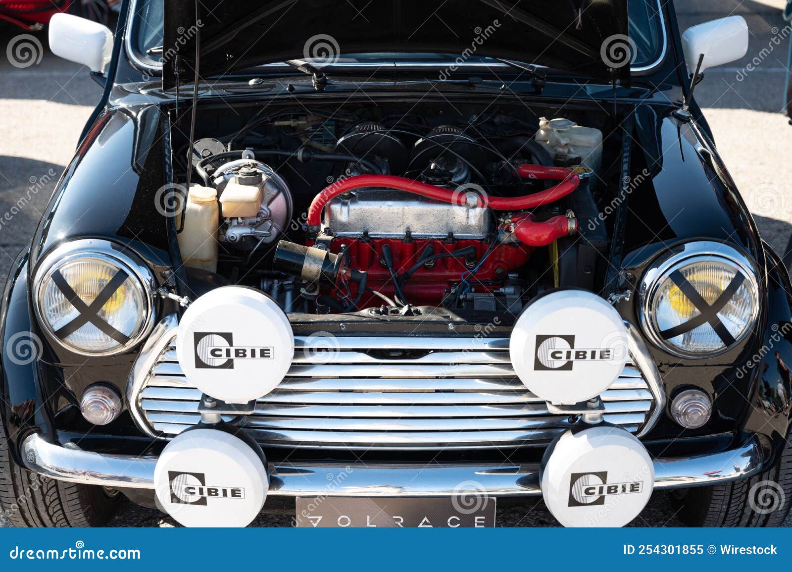 Detail of an Old Black Mini Cooper with an Open Hood Editorial Image ...
