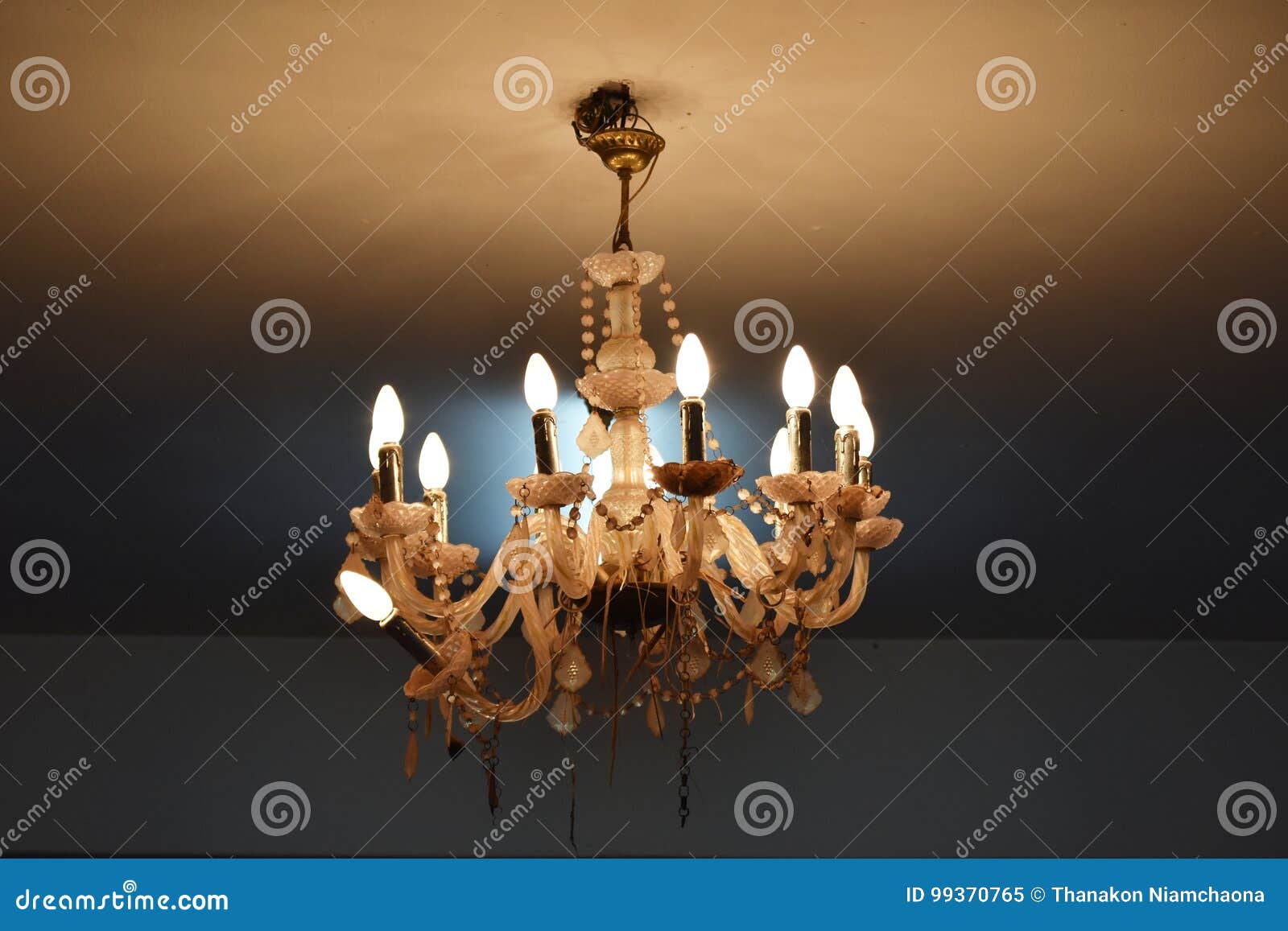 Old Broken Ceiling Lamp in Night Time Stock Image - Image of fancy ...