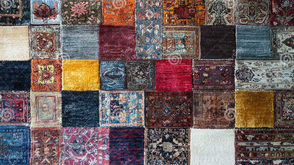 Detail of a Old Patchwork Carpet . Close Up Stock Image - Image of cotton, asia: 335448299