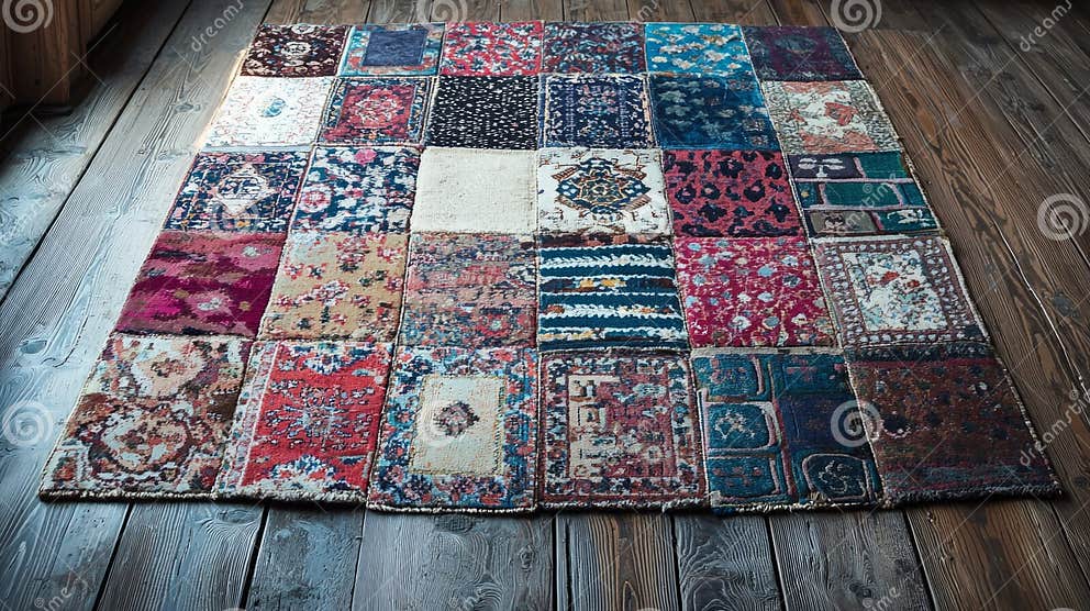 Detail of a Old Patchwork Carpet . Close Up Stock Image - Image of ...