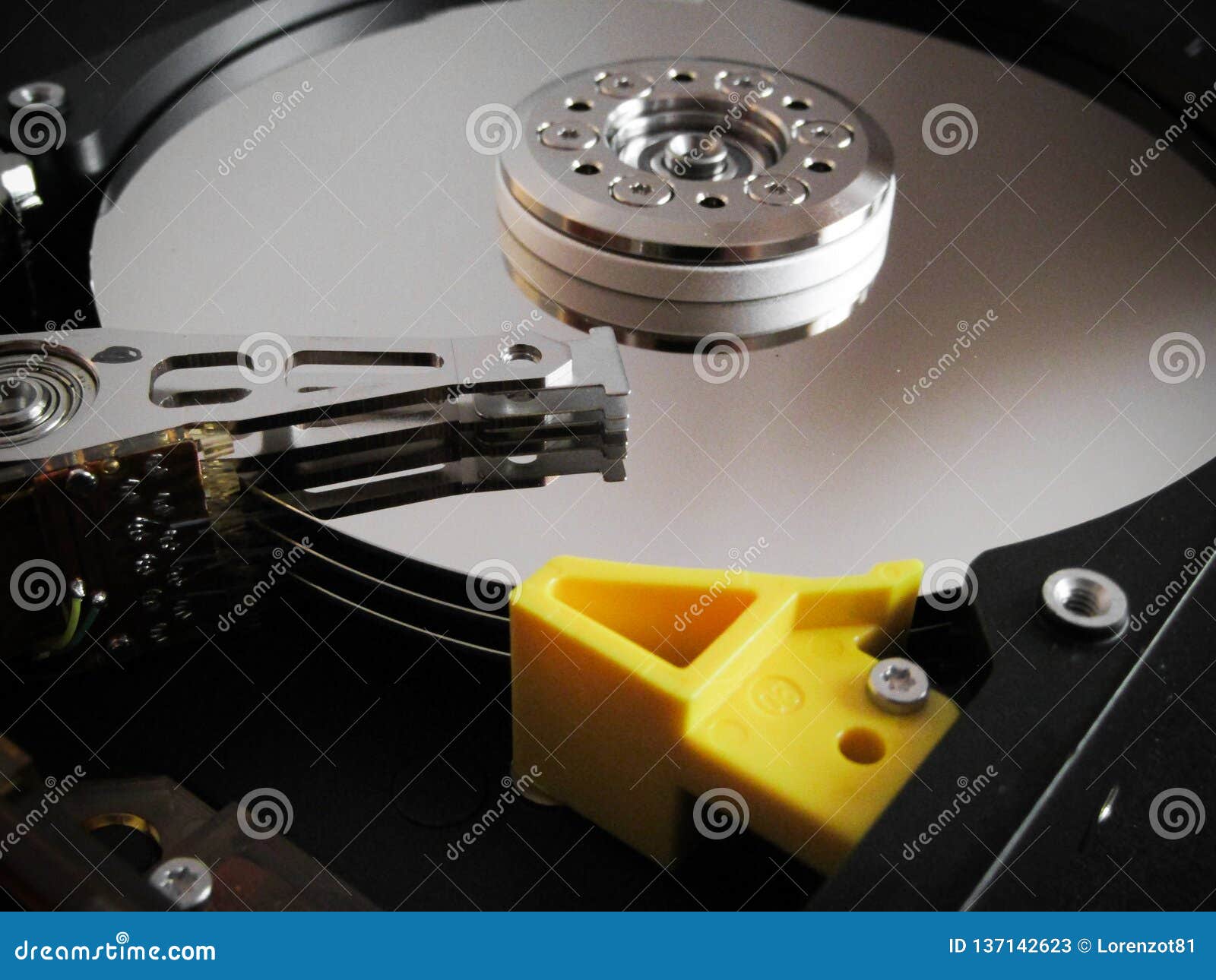 Detail from an Opened Hard Disk Stock Image - Image of media, byte ...