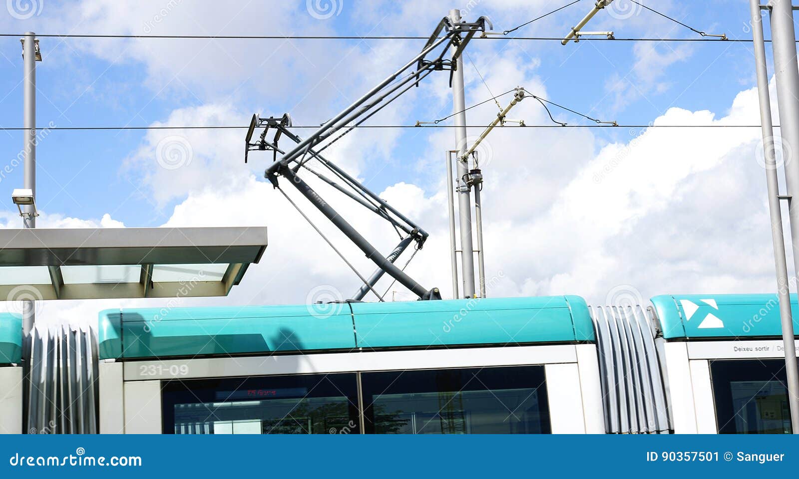 Detail of Pantograph of a Tram Stock Image - Image of building, city ...