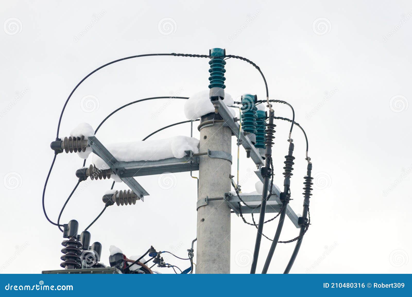 Detail of Power Plant Current Distribution Lines with Snow Stock Photo ...