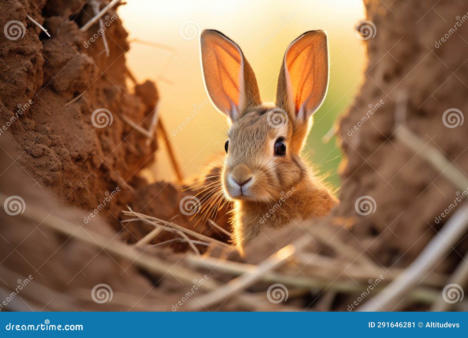 Detail of a Rabbit with Upright Ears Against a Burrow Background Stock ...