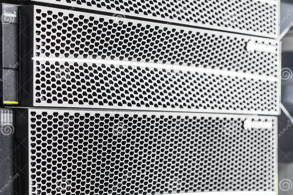 Detail of Rack with Data Backup Hard Drives Covered with Protect Stock ...