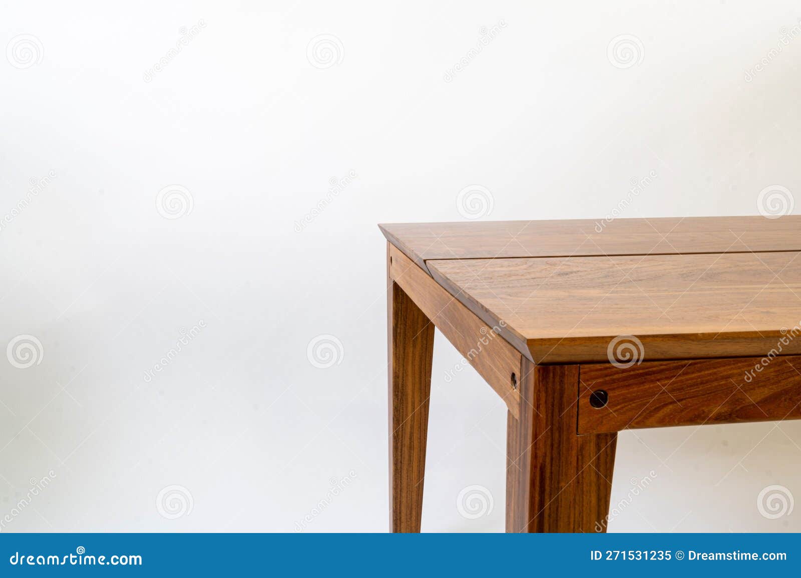 Detail of a Rectangular Wooden Table Isolated in a White Setting Stock ...