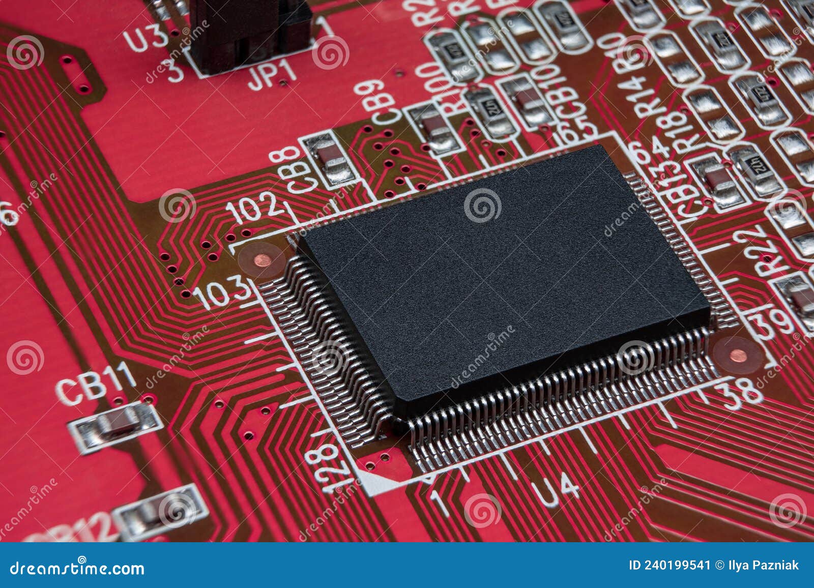 Detail of Red Electronic Board. Close-up of Electronic Circuit Board ...