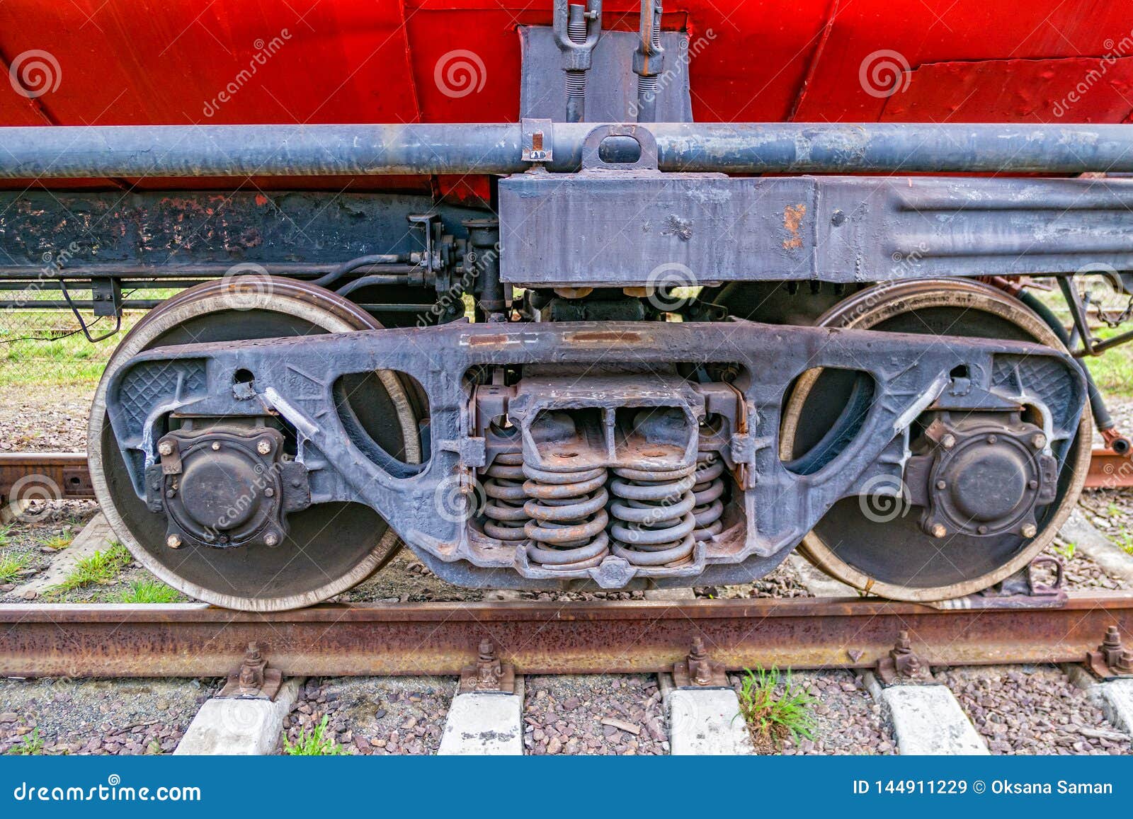 Detail of Red Fire Train on the Track Stock Image - Image of industry ...