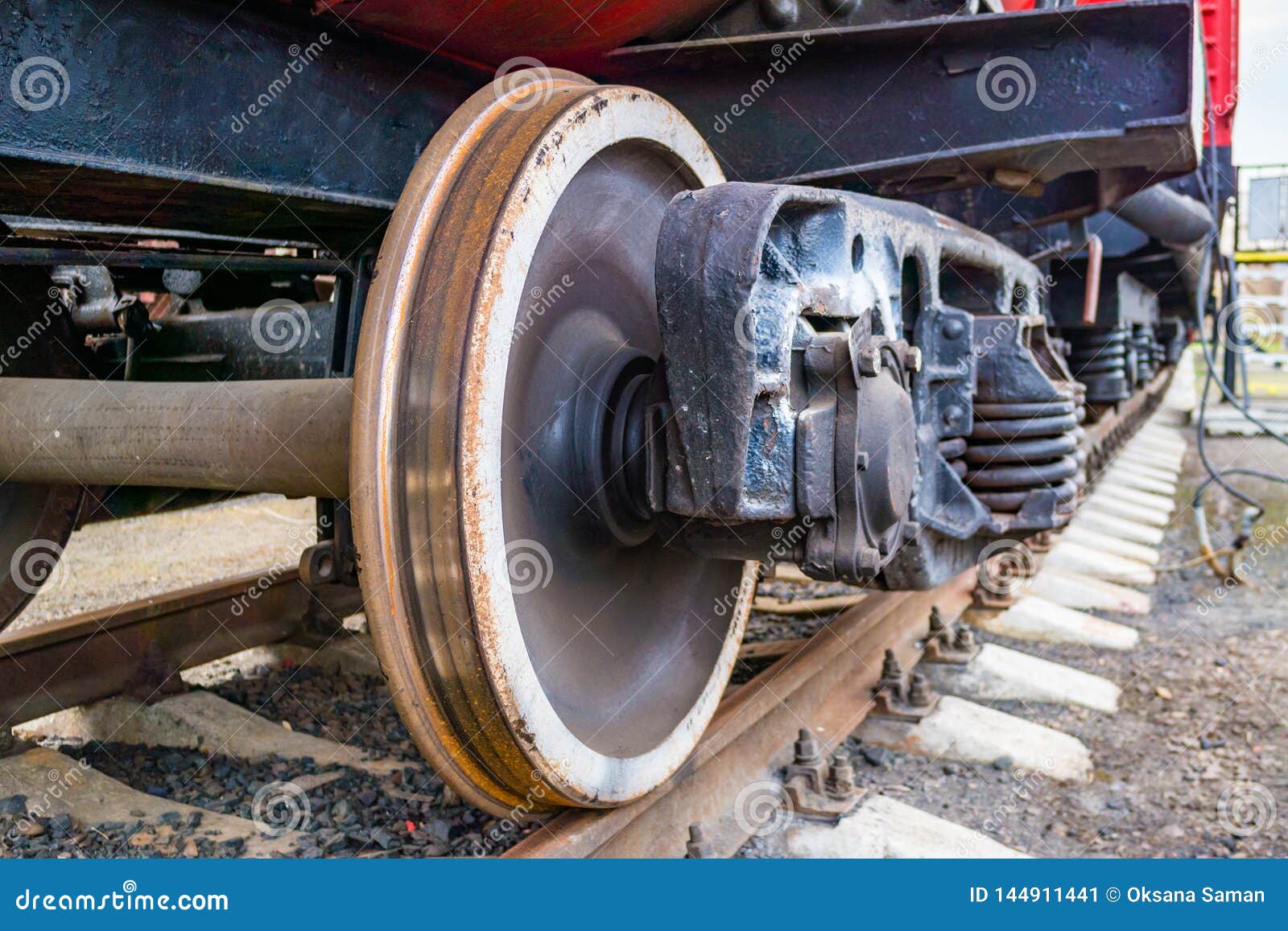 Detail of Red Fire Train on the Track Stock Image - Image of ...