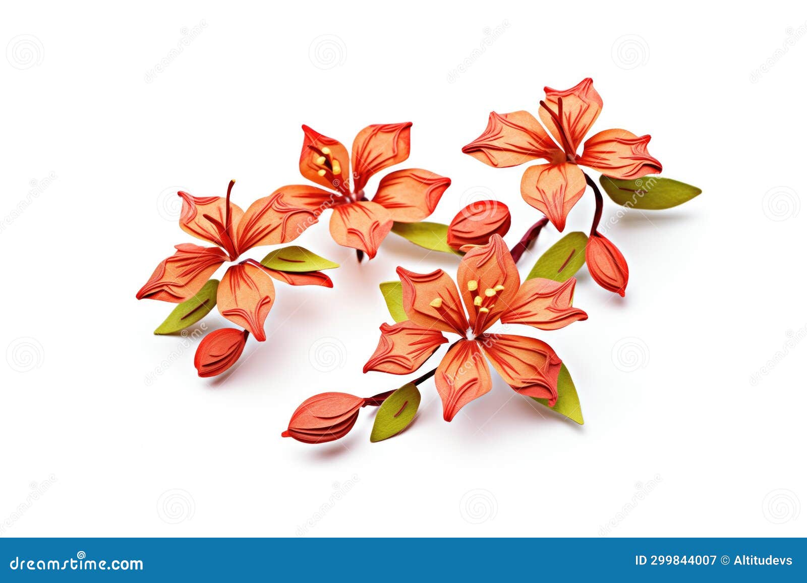 Detail of Red Origami Cherry Blossoms on a White Surface Stock Image ...