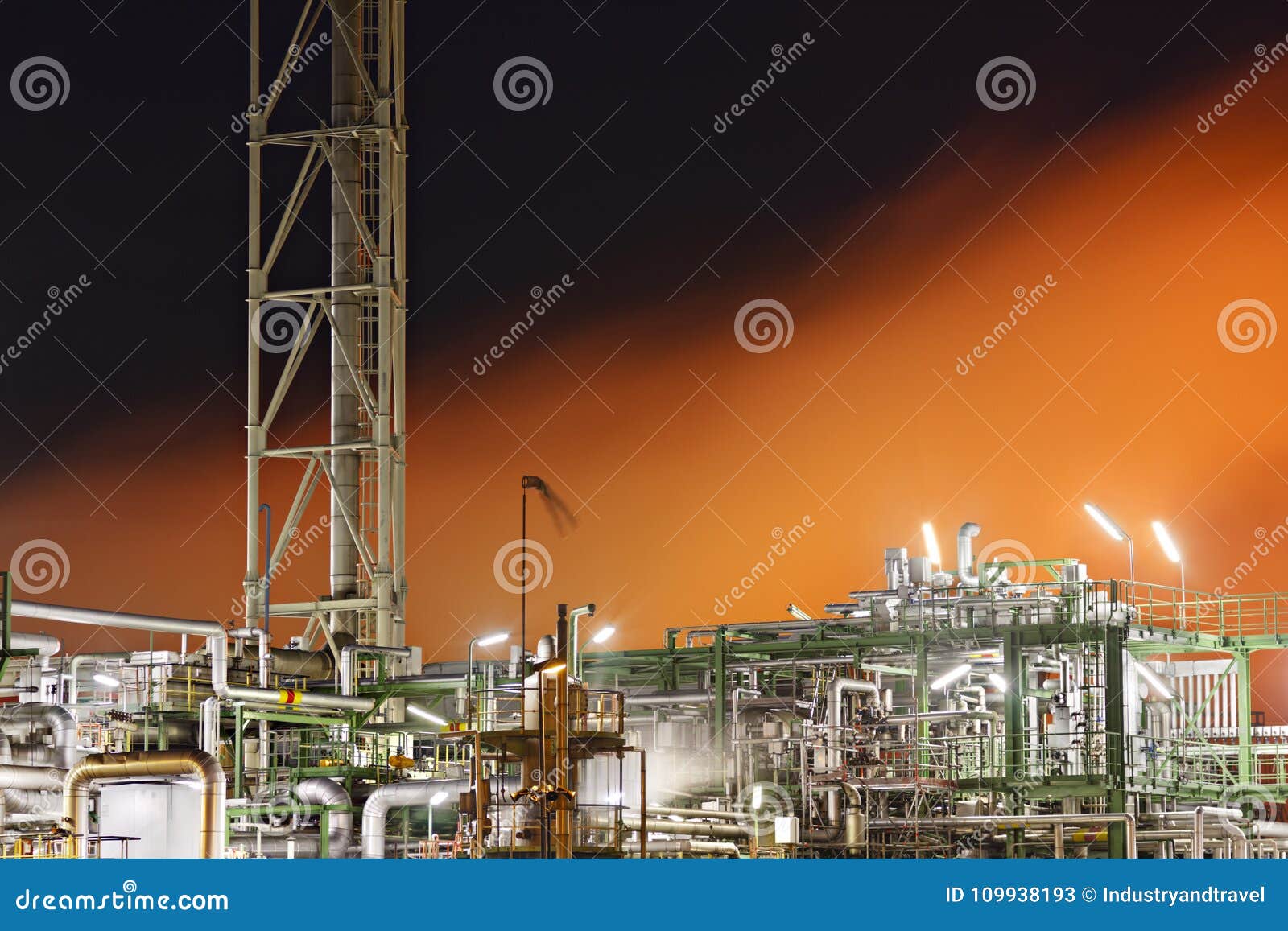 Refinery with Red Steam at Night Stock Image - Image of tall, fuel ...