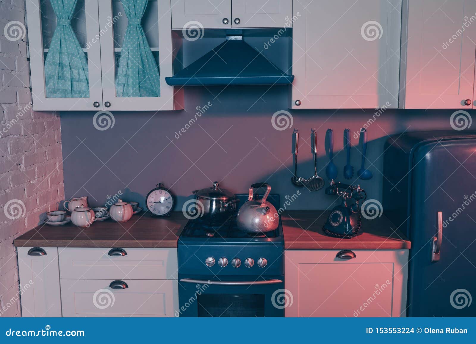 Detail of Retro Grunge Kitchen Stock Photo - Image of appliance ...