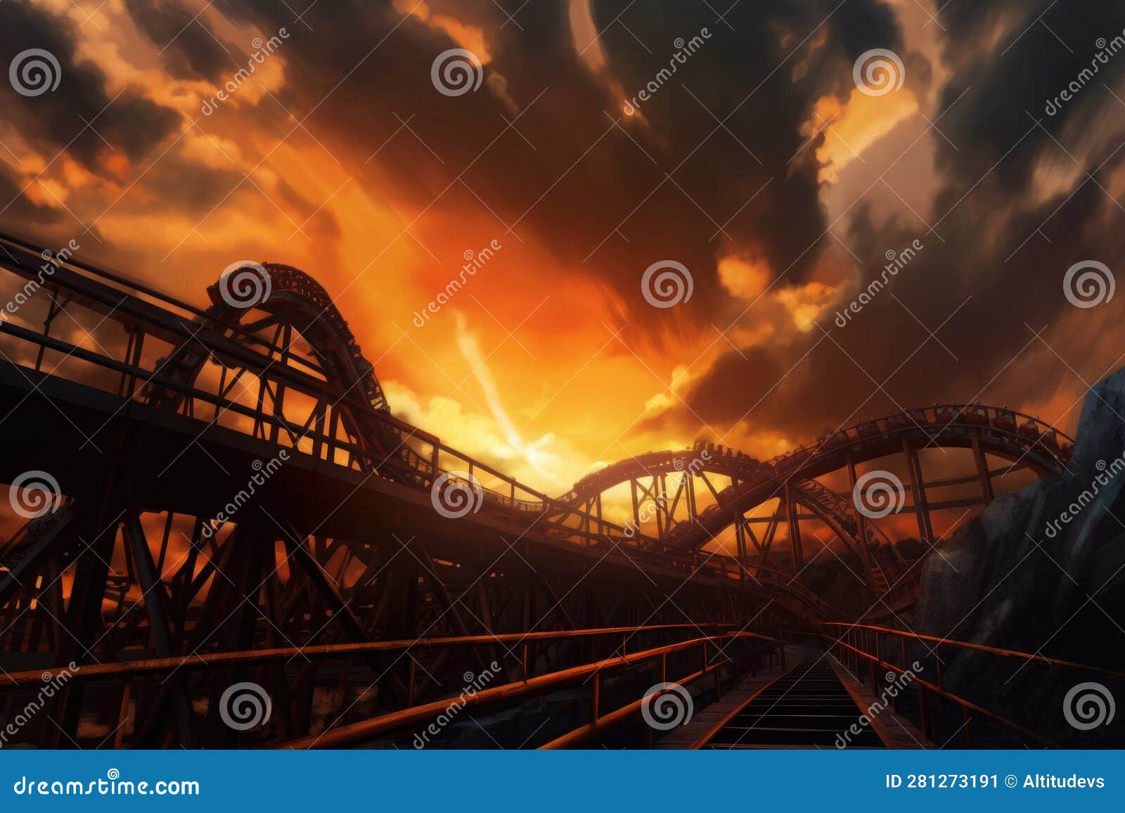 Detail of a Roller Coaster Loop with a Dramatic Sky Stock Illustration ...