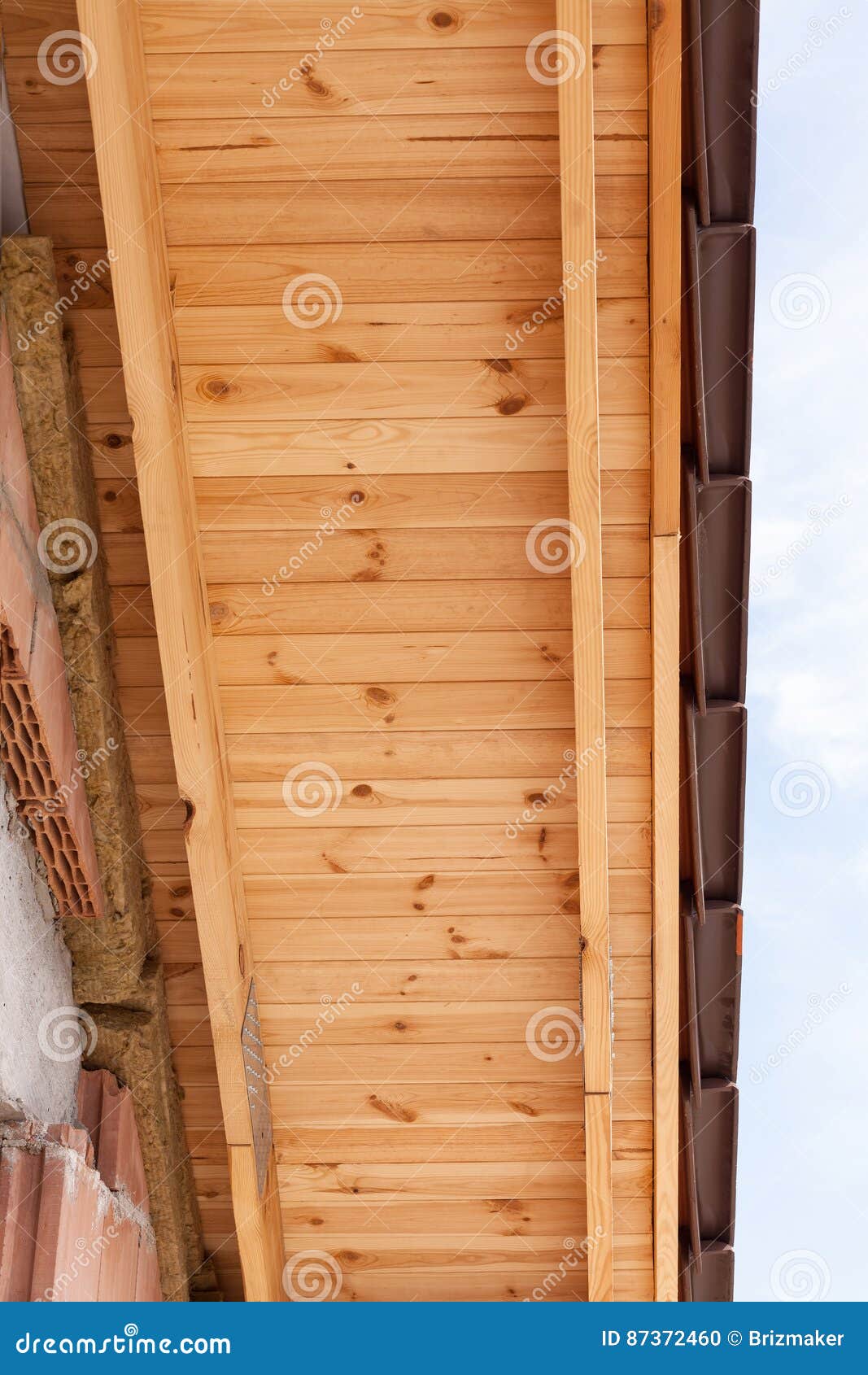 Detail of of Roof Structure with Wooden Rafters and Insulation Layer ...