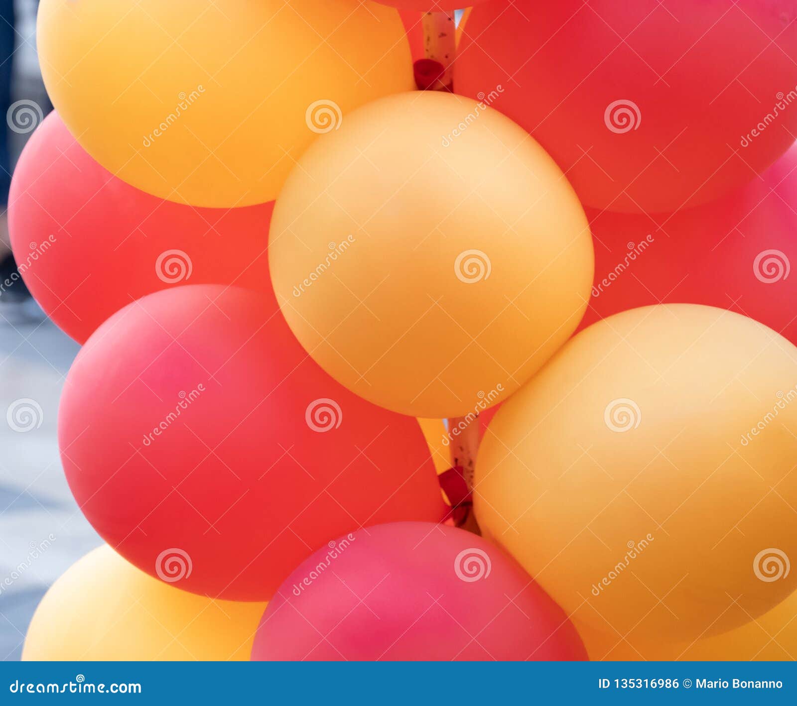 Detail of a Row of Red and Yellow Balloons with a Side View Stock Photo ...