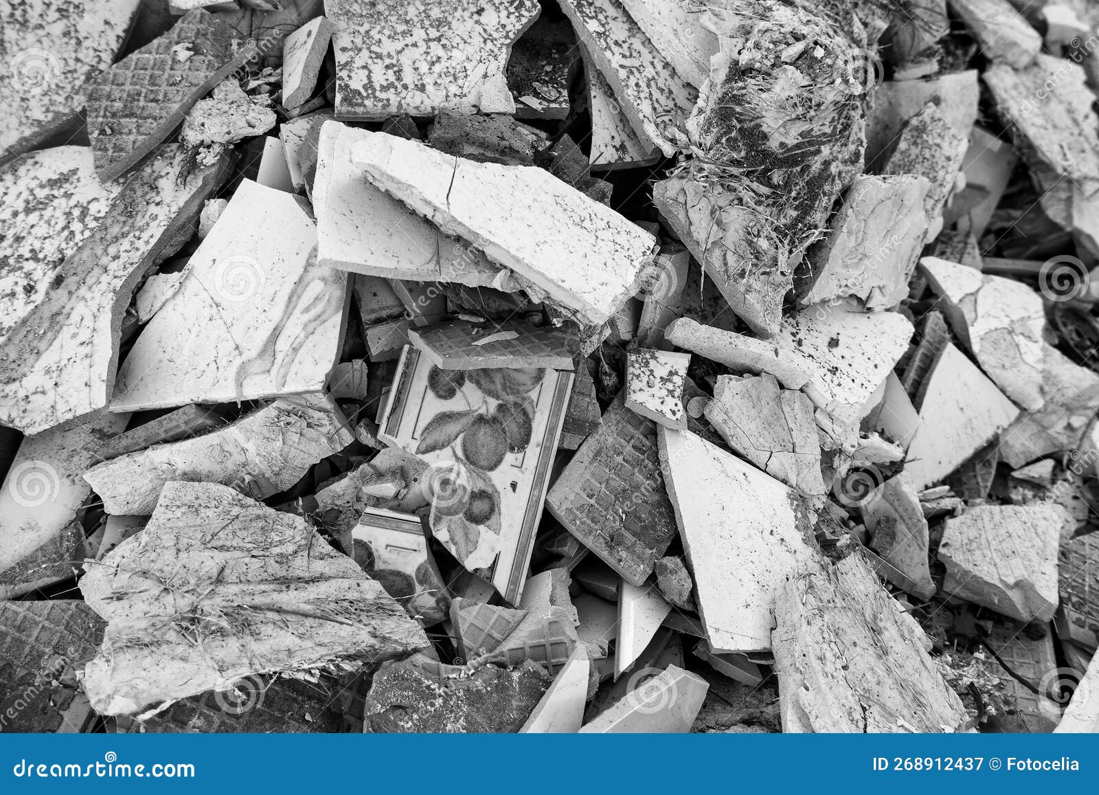 Tile debris in the trash stock image. Image of disaster - 268912437