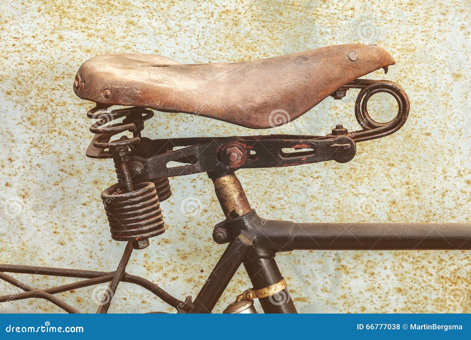 Detail of a Rusted Ancient Bicycle with Leather Seat Stock Photo ...