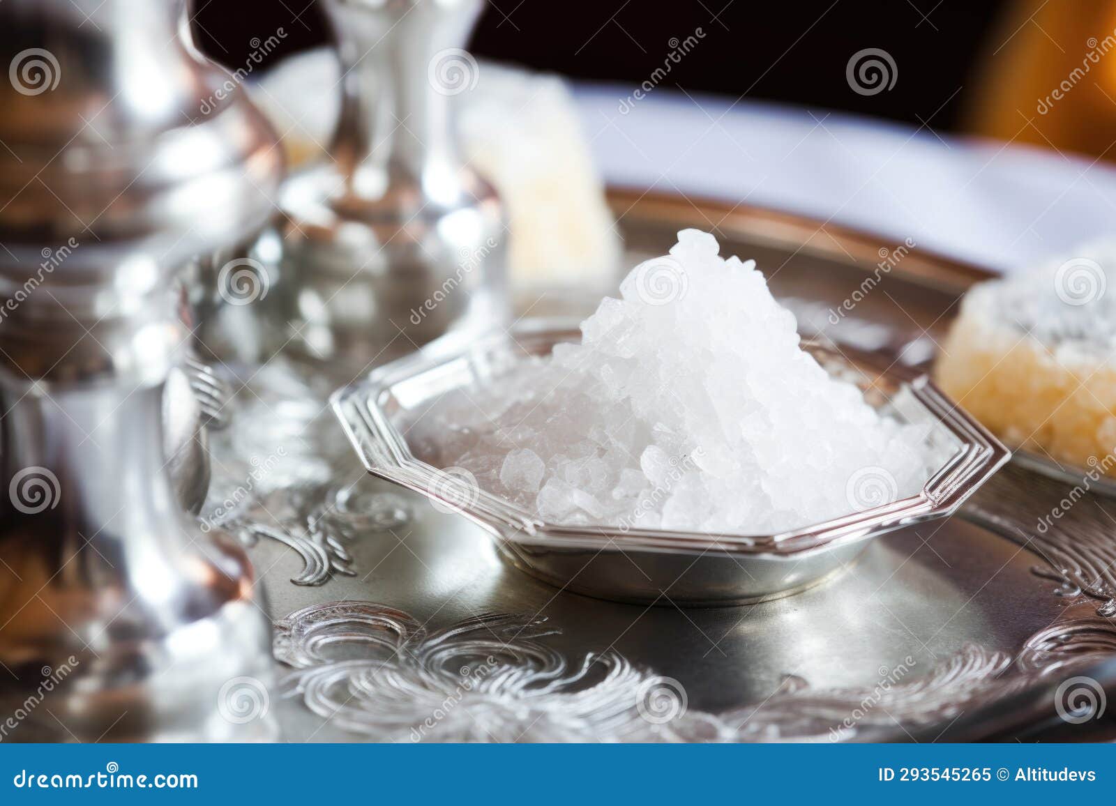 Detail of Salt for Baptism Ceremony in a Silver Dish Stock Image ...