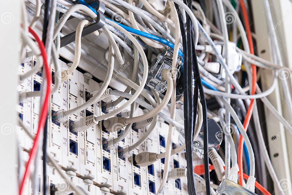 Detail of Server Rack with Ethernet Cables Connected To the Swit Stock ...
