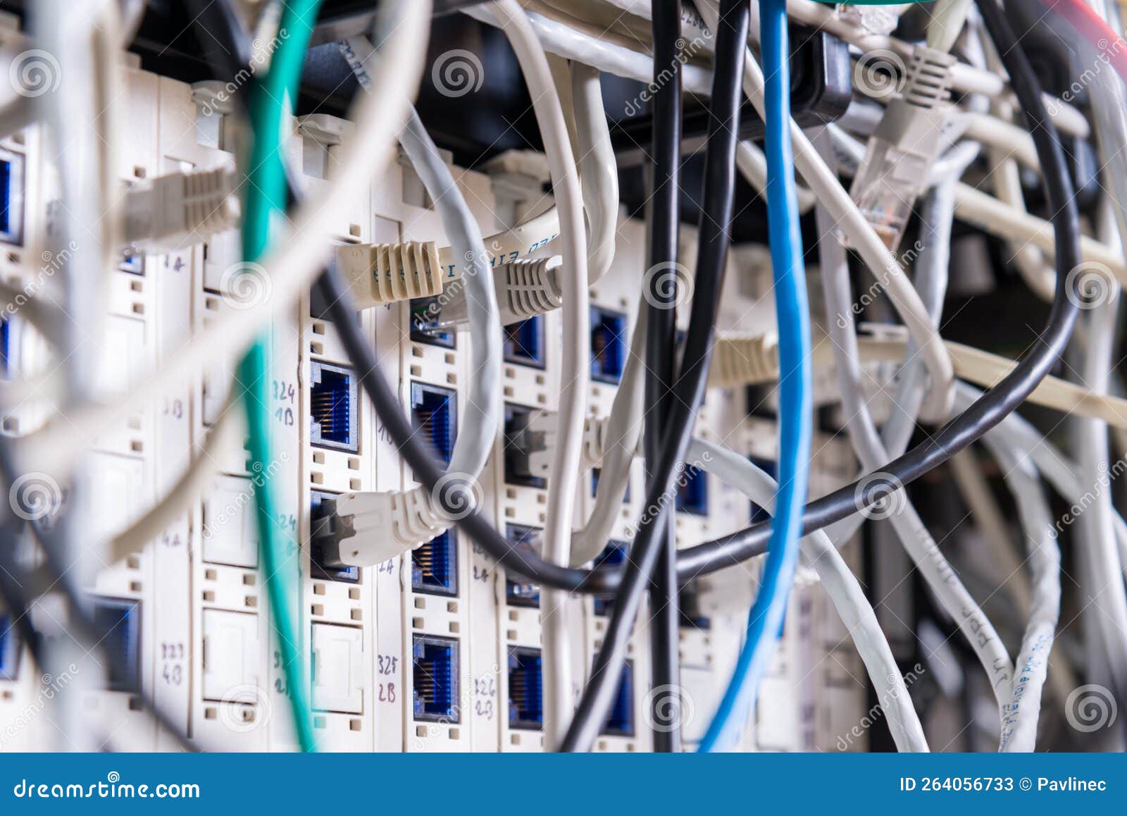 Detail of Server Rack with Ethernet Cables Connected To the Swit Stock ...