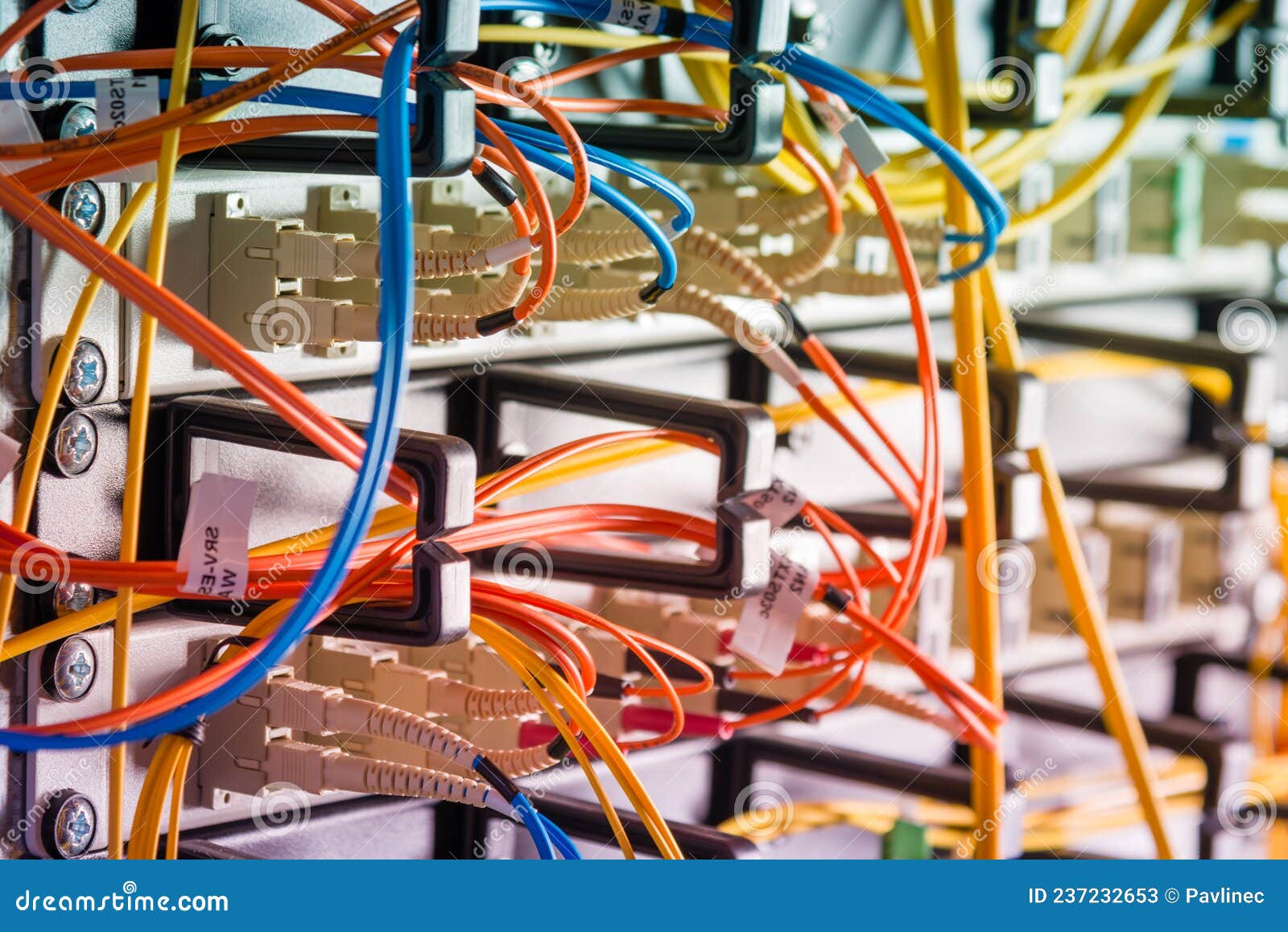 Detail of Server Rack with Fiber Optic Cables Attached To Front Stock ...