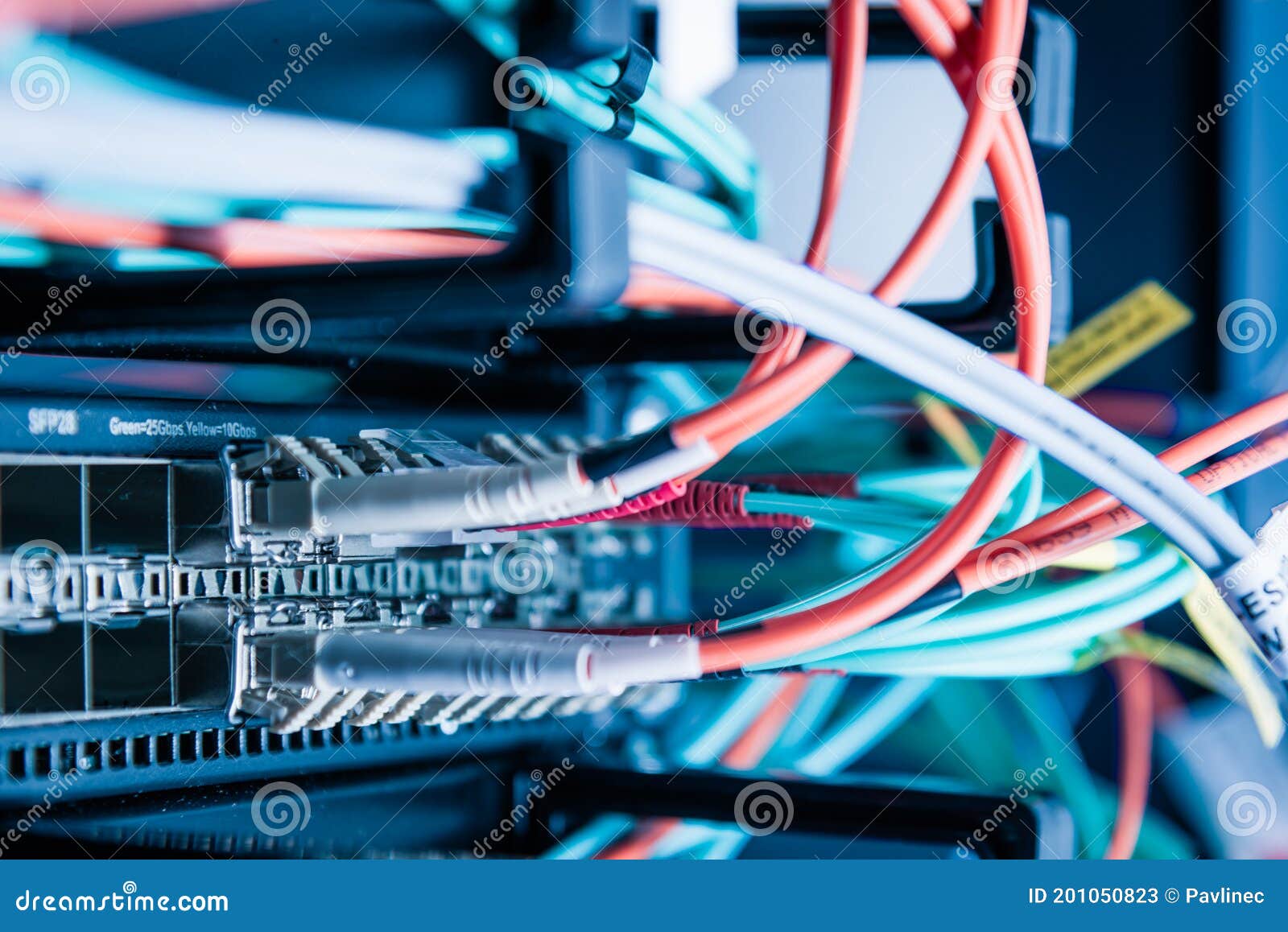 Detail of Server Rack with Fiber Optic Cables Attached To Front Stock ...