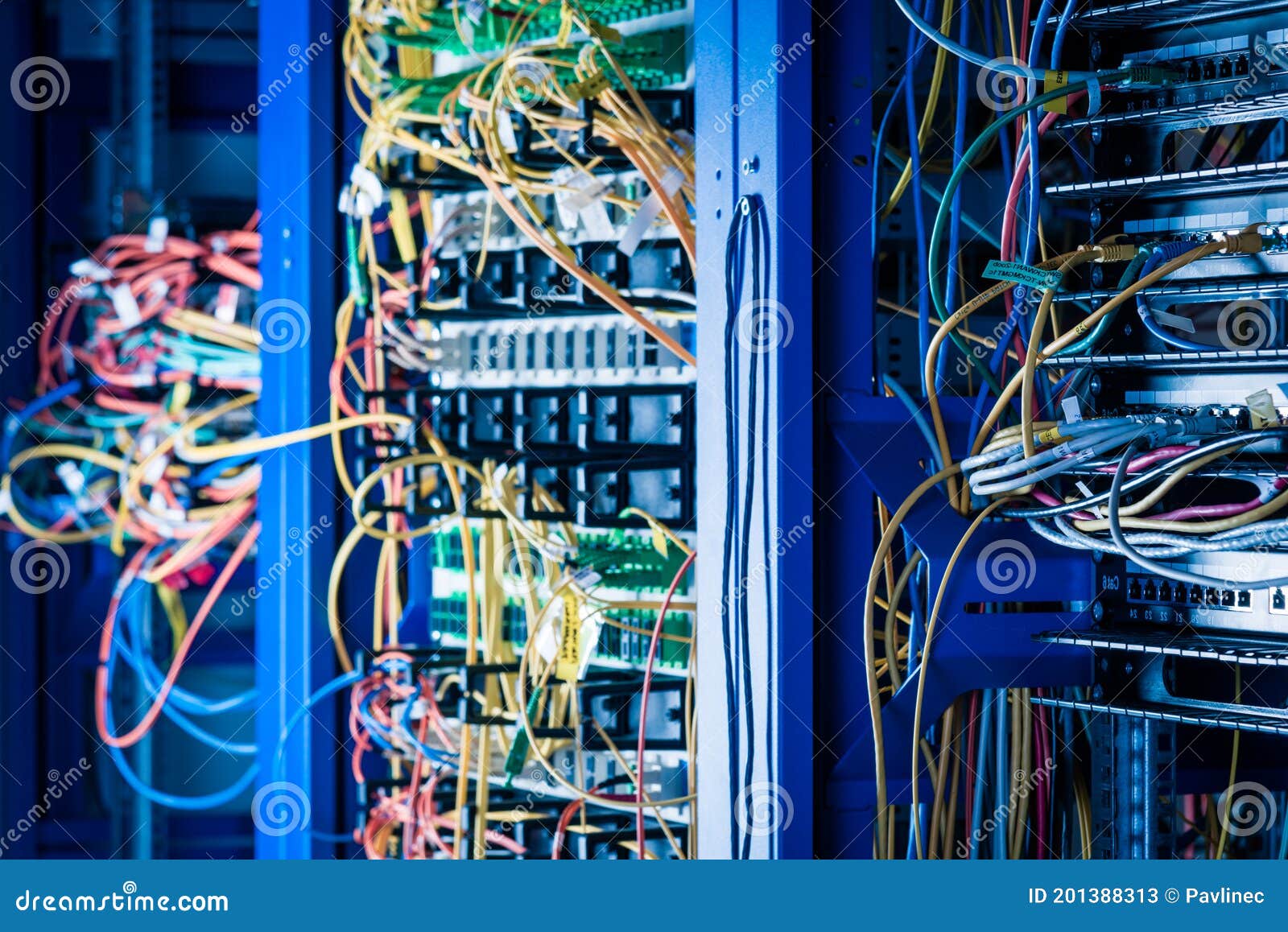 Detail of Server Rack with Fiber Optic Cables Attached To Front Stock ...